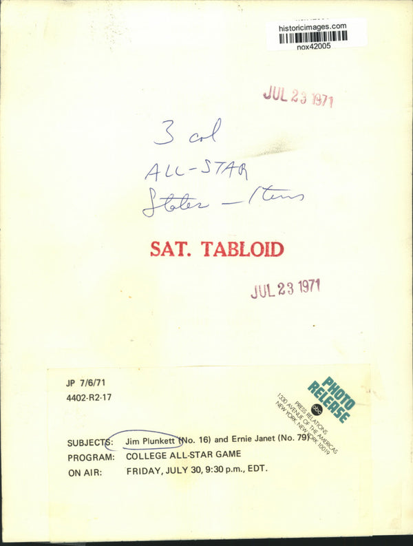 1971 Press Photo Jim Plunkett & Ernie Janey in the College All-Star ...