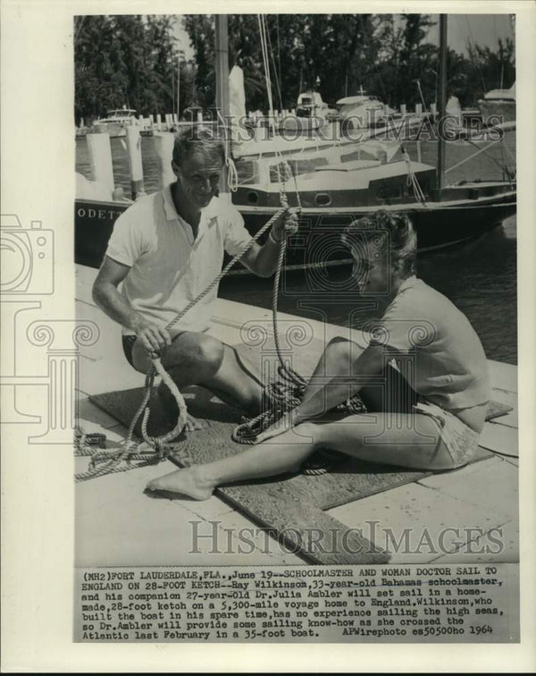 1964 Press Photo Ray Wilkinson and Dr. Julia Ambler before Voyage to ...