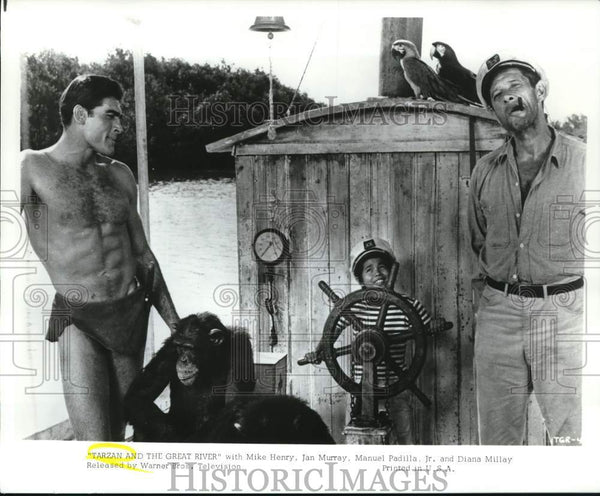 1991 Press Photo Actors in Scene from "Tarzan and the Great River ...