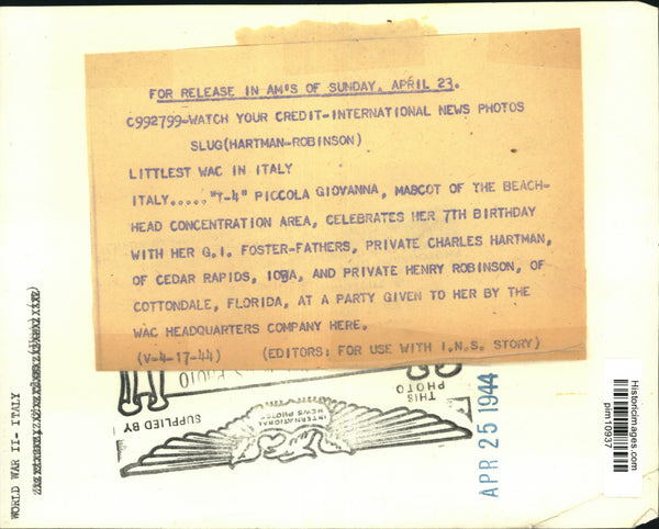 1944 Press Photo Charles Hartman, Henry Robinson & Piccola Giovanna ...