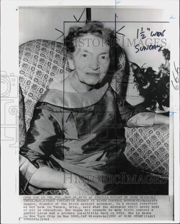 1961 Press Photo Birth control activist Margaret Sanger in New York ...