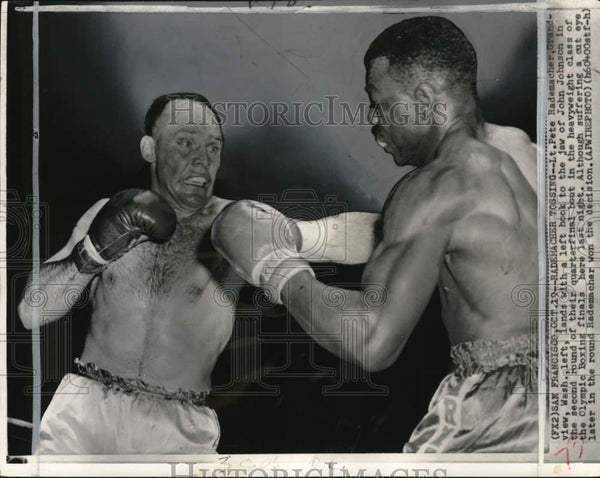 1956 Press Photo Boxers Pete Rademacher And John Johnson Fight In San ...