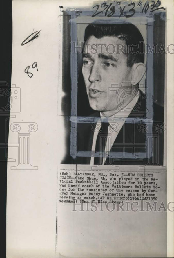 1966 Press Photo Gene Shue, Baltimore Bullets Coach, Basketball ...