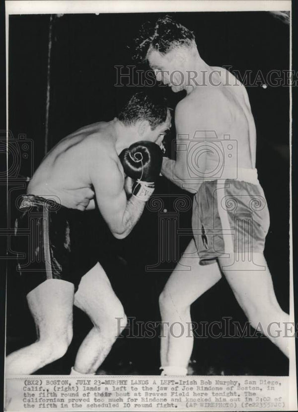 1951 Press Photo Boxers Bob Murphy & Joe Rindone, Braves Field, Boston ...