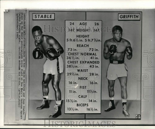 1965 Press Photo Boxers Emile Griffith and Jose Stable's measurements ...