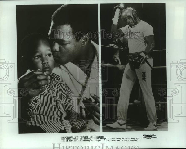 1985 Press Photo Boxer Larry Holmes & son, training, New York ...