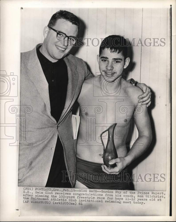 1961 Press Photo Swimmer Gordon Eby & coach Ron Gilchrist, Portland ...