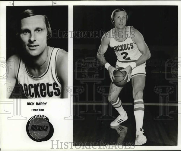 1978 Press Photo Houston Rockets' Rick Barry poses holding ball ...