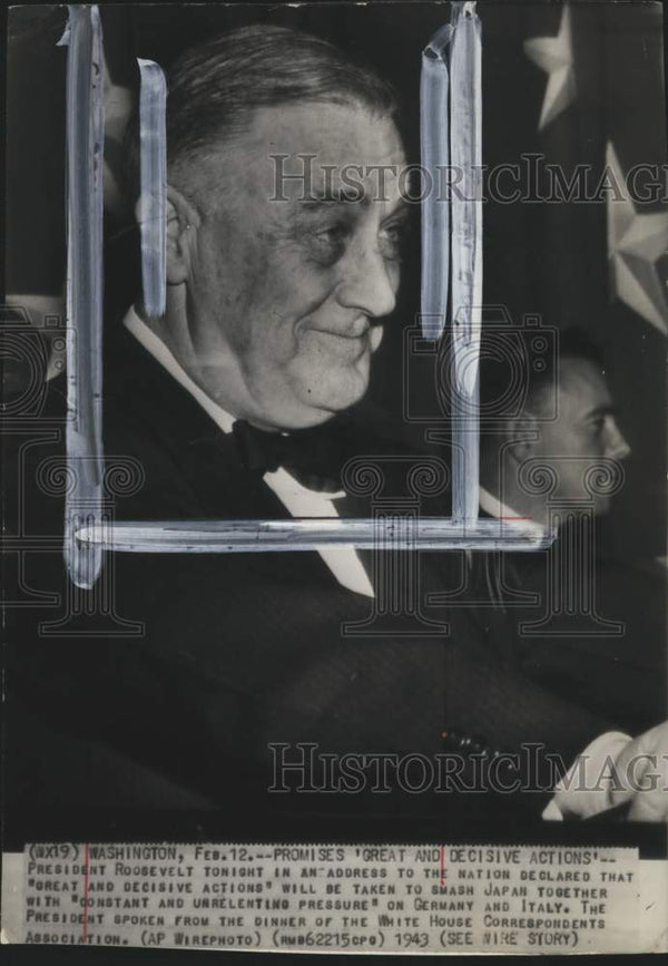 1943 Press Photo President Franklin D. Roosevelt wearing a suit ...