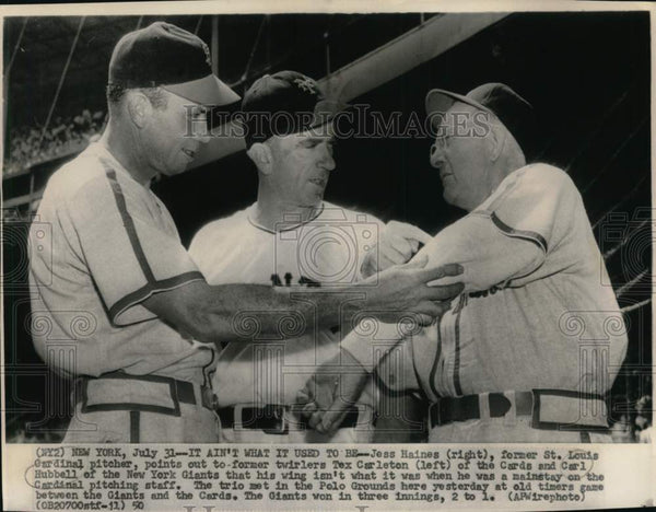 1950 Press Photo Former baseball players' game, Giants vs Cardinals ...