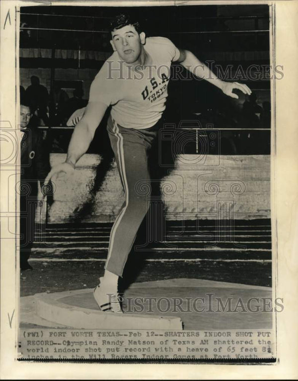 1965 Press Photo Olympic shot putter Randy Matson, Fort Worth, Texas ...