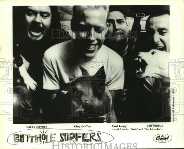 1993 Press Photo Four Members of the band Butthole Surfers with two ...