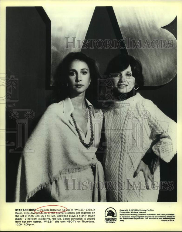 1978 Press Photo Pamela Bellwood and Lin Bolen on set of W.E.B., on NBC ...