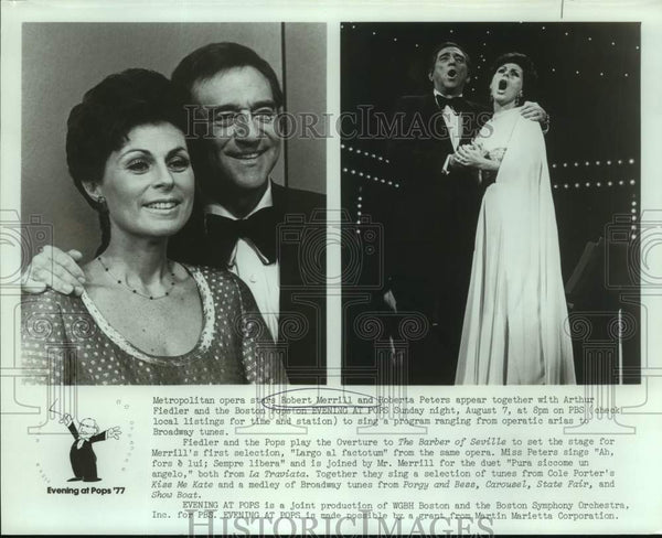 1977 Press Photo Metropolitan opera stars Robert Merrill, Roberta ...
