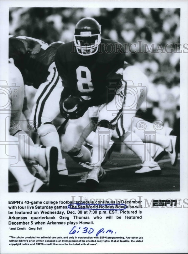 Press Photo Arkansas football quarterback Greg Thomas - sas01687 ...