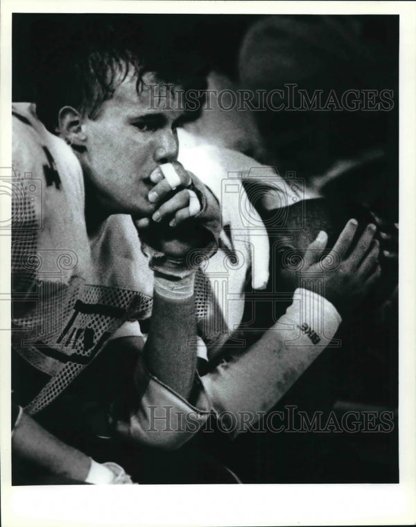 1988 Press Photo Football Player Matt McGuff reacts to playoff game ...