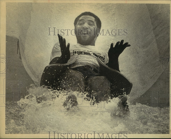 1982 Press Photo Mike Bruton, Sports Writer on Water Slide - sas08987 ...