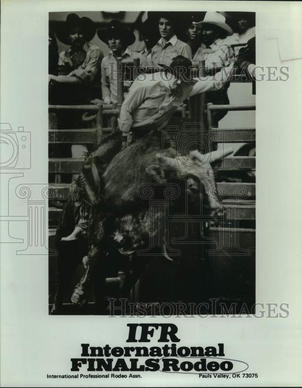 Press Photo A bull rider at the IFR International Finals Rodeo ...