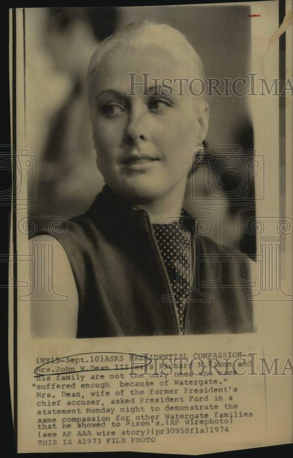 1974 Press Photo Maureen Dean, wife of Watergate figure John Dean ...