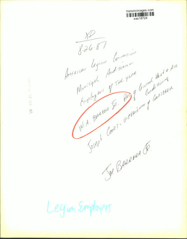 1987 Press Photo W.A. Barber Jr., Joseph Coors, American Legion ...