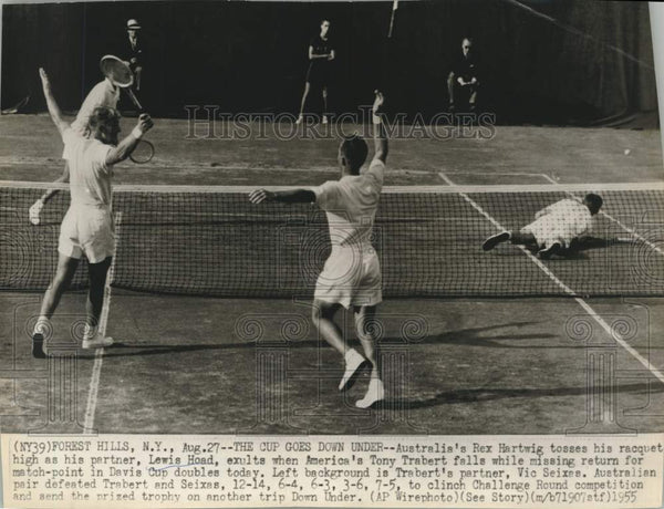 1955 Press Photo Tennis Players Rex Hartwig, Lewis Hoad, Tony Trabert ...