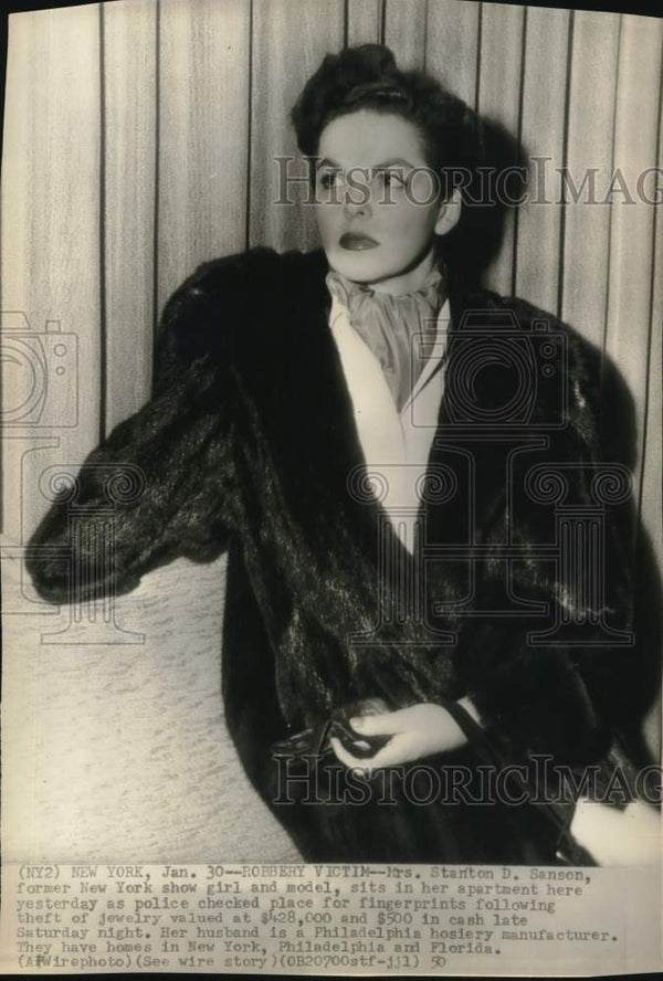 1950 Press Photo Robbery Victim Mrs. Stanton D. Sanson in New York ...