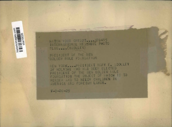 1929 Press Photo Mary E. Woolley is The President Of The Golden Rule ...