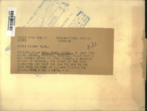 1937 Press Photo Mrs Renee Disser gives clue in kidnap case in Chicago ...