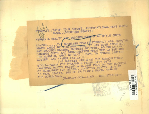 1938 Press Photo Countess Beatty formerly Dorothy Power Sands of ...