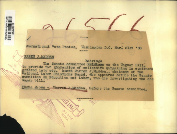 1938 Press Photo Warren J. Madden appearing before the Senate ...