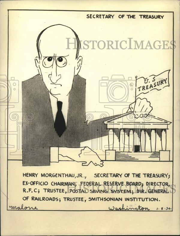 1934 Press Photo Caricature of Henry Morgenthau Jr. by R.J. Malone ...