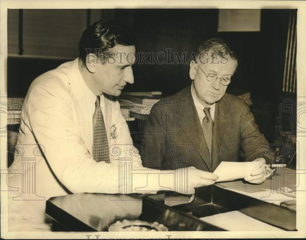 1935 Press Photo Charles West and Harold Ickes go over concerns in ...