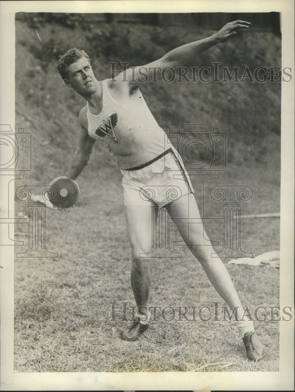 1930 Press Photo Paul Jessup set Discus record Throw Natl A.A.U. Senior ...