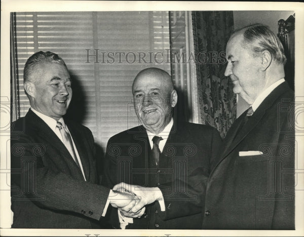 1958 Press Photo Sam Rayburn greet his fellow Congressman on his 76th ...