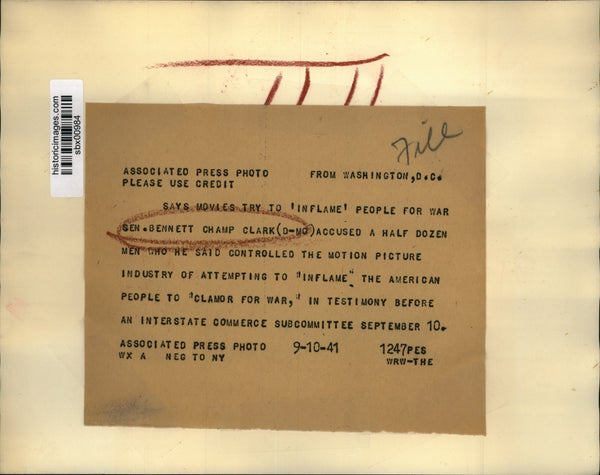 1941 Press Photo Senator Bennett Champ Clark of Maryland - sbx00984 ...