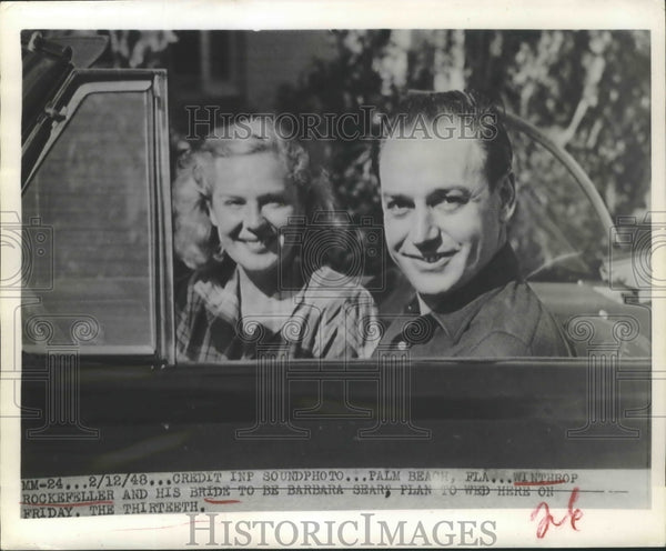 1948 Press Photo Winthrop Rockefeller & fiancee, Bobo Sears in Palm ...