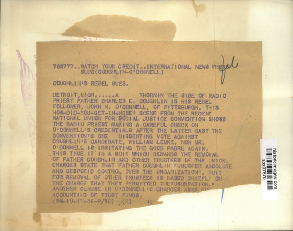 1936 Press Photo Radio Priest Charles E.Coughlin & Rebel follower John ...