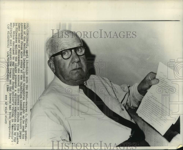 1966 Press Photo National League baseball president Warren Giles in ...