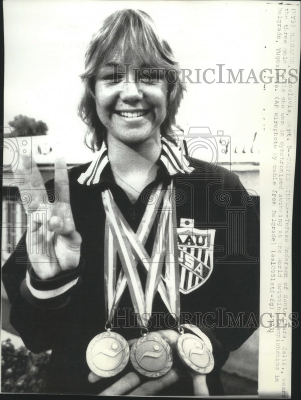 1973 Press Photo Teresa Anderson shows her World Swimming Championships ...