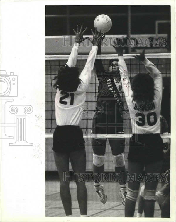 1984 Press Photo Sandpoint volleyball player, Becky Johnson, in action ...