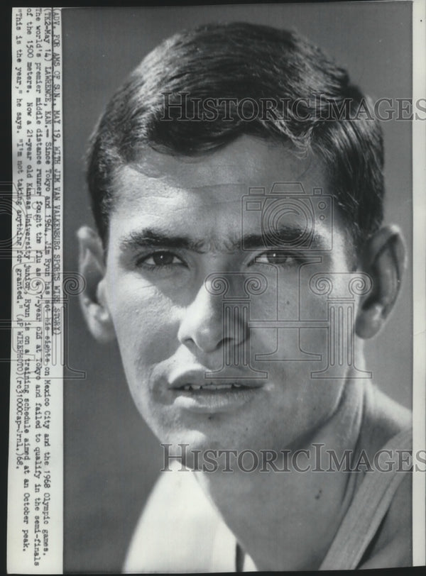 1968 Press Photo Jim Ryun, Kansas track and field athlete, in a ...