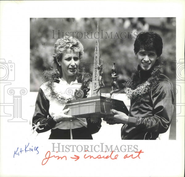 1985 Press Photo 1985 Bloomsday winners Anne Audain and Paul Davies ...