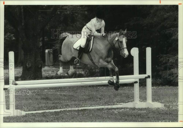 1990 Press Photo Jennifer Caron riding her horse over hurdles, New York ...