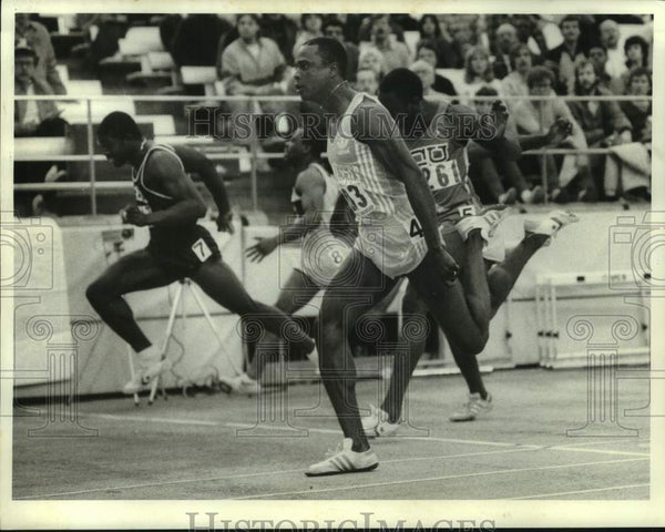 1985 Press Photo Sam Graddy III wins 55 Meter Dash at Carrier Dome, Ne ...