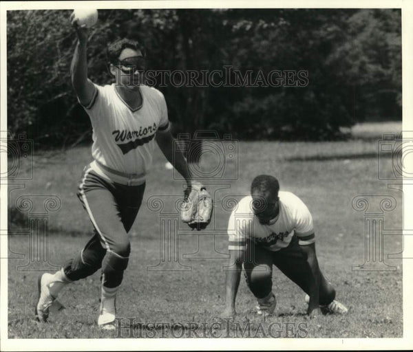 1987 Press Photo James Oswalt, Pitcher at Beep Baseball World Series in ...