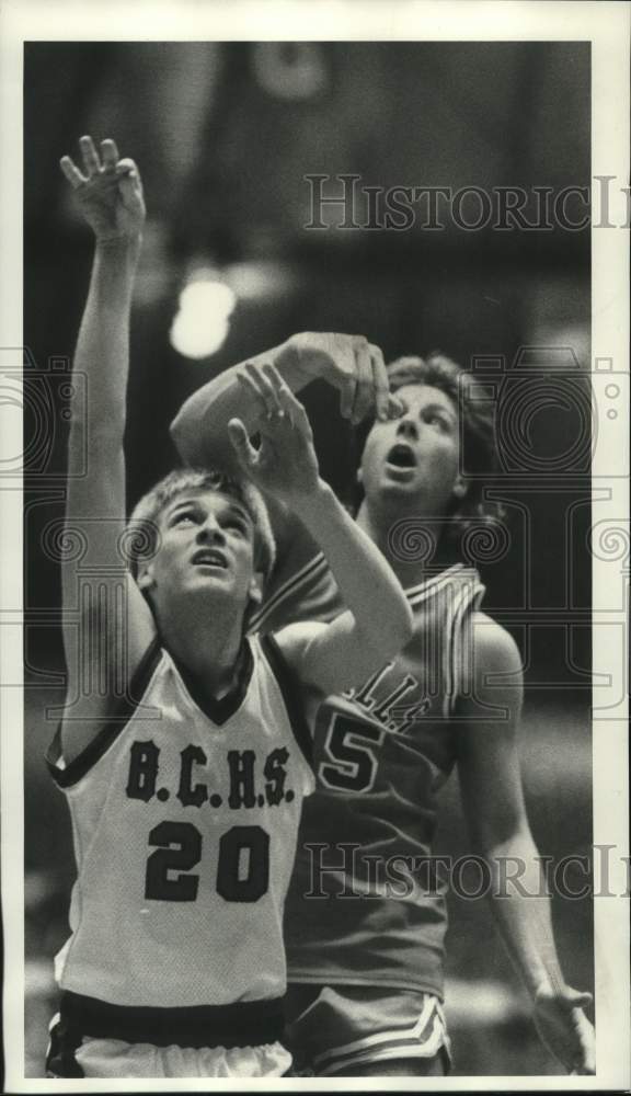 1987 Press Photo Bishop Cunningham basketball player Denny Nicholson ...