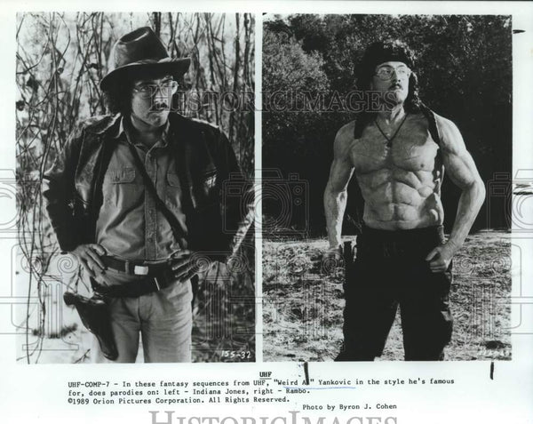 1989 Press Photo "Weird Al" Yankovic parodies Indiana Jones & Ramno in ...