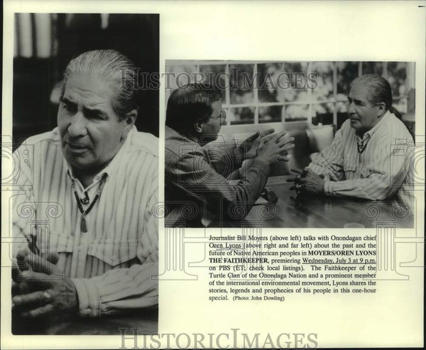 1993 Press Photo Bill Moyers talks to Native American Oren Lyons on PBS ...