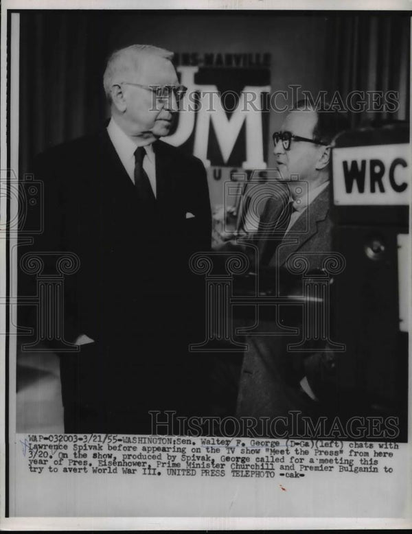 1955 Press Photo Sen. Walter George Chats With Lawrence Spivak Before ...