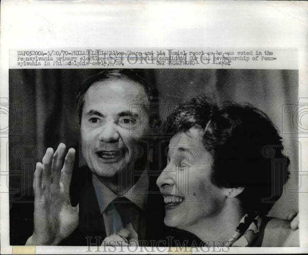 1970 Press Photo Milton Shapp & Muriel React to Announcement of Gov Ca ...